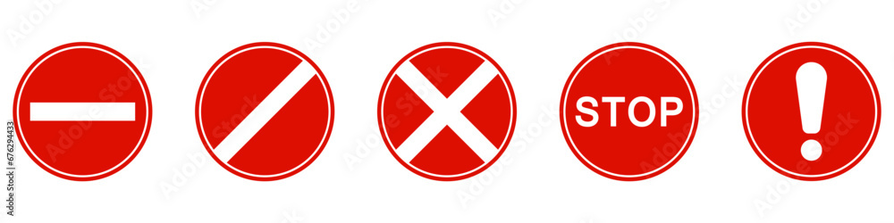 Red STOP sign isolated. Set red stop sign icon, do not enter. Stop ...