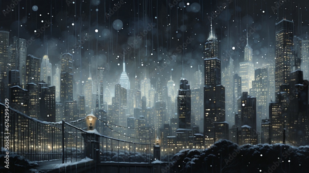 Whispers of Winter: A City Cloaked in Moonlight and Snowfall Urban ...