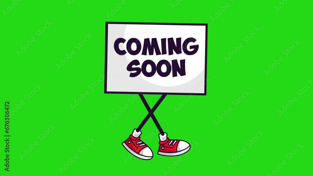 coming soon sign walking animation.4K motion animation. green ...