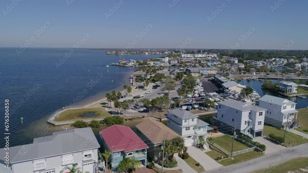 4K Drone Video (Establishing Shot) of Beach Park, Hotel and Marina at ...