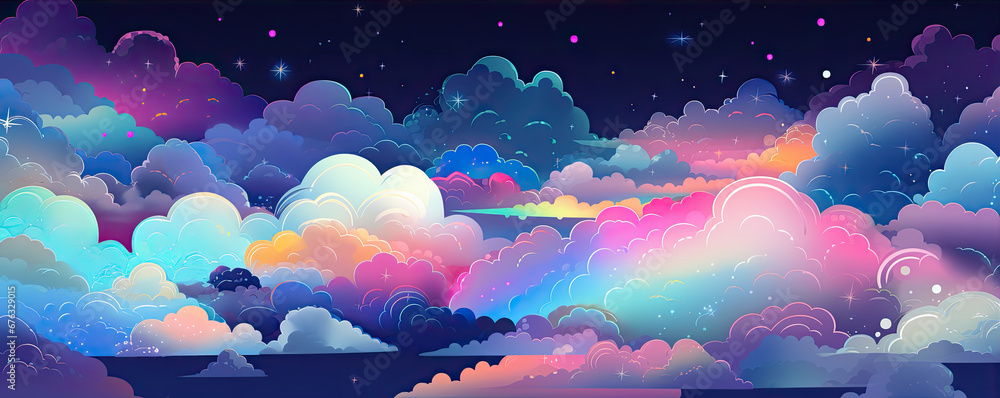 Animation neon blue purple clouds. Cartoon sky Stock Illustration ...