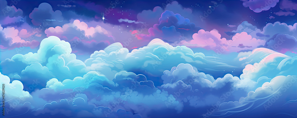 Animation neon blue purple clouds. Cartoon sky Stock Illustration ...