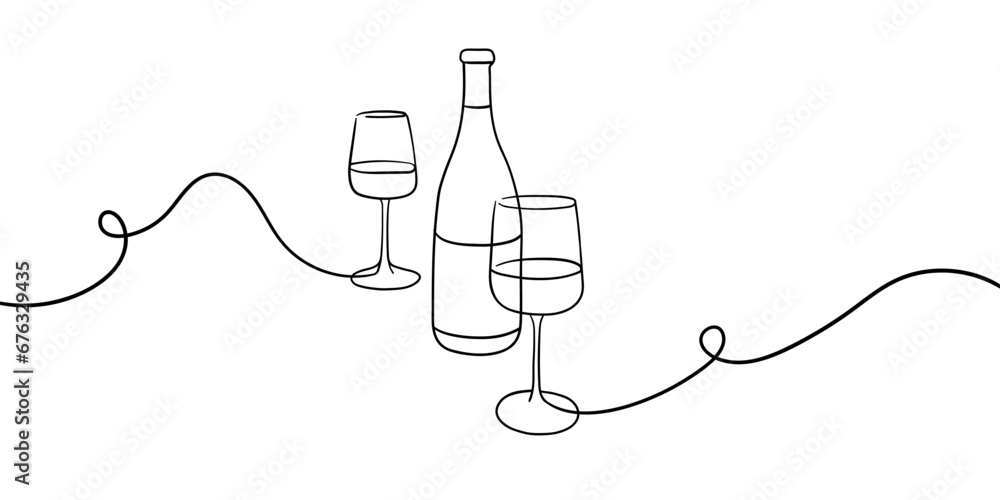 Continuous line champagne cheers one line art, continuous drawing ...