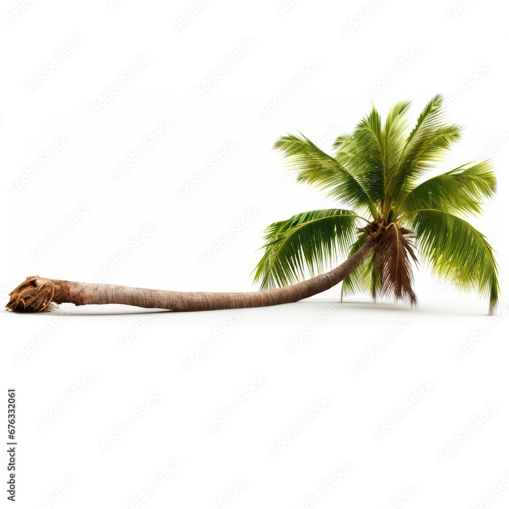 Coconut palm,Coconut tree lay down, its roots crooked,isolated white ...