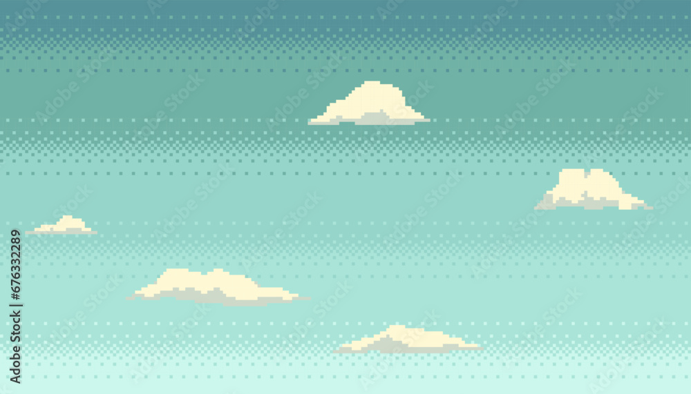 Pixel art clouds background. Seamless sky texture backdrop. Vector ...