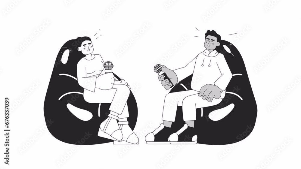 Television show hosts sharing giggles bw 2D characters animation. Tv ...