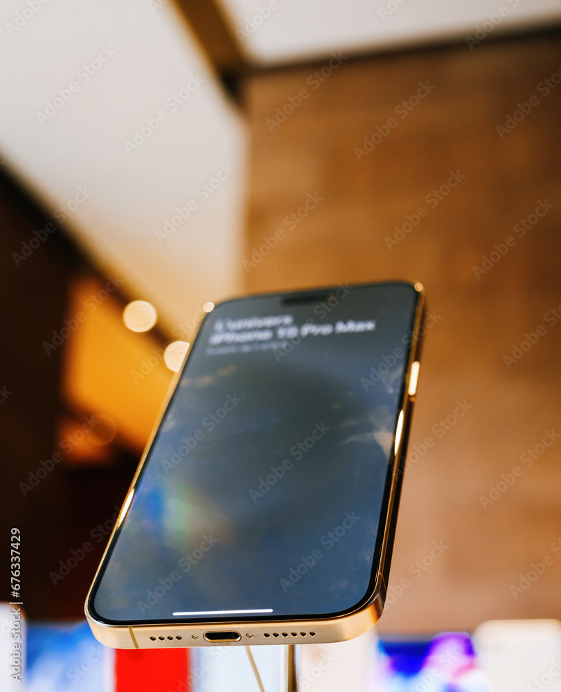 Paris, France - Sep 22, 2023: A detailed view of the new USB-C ...