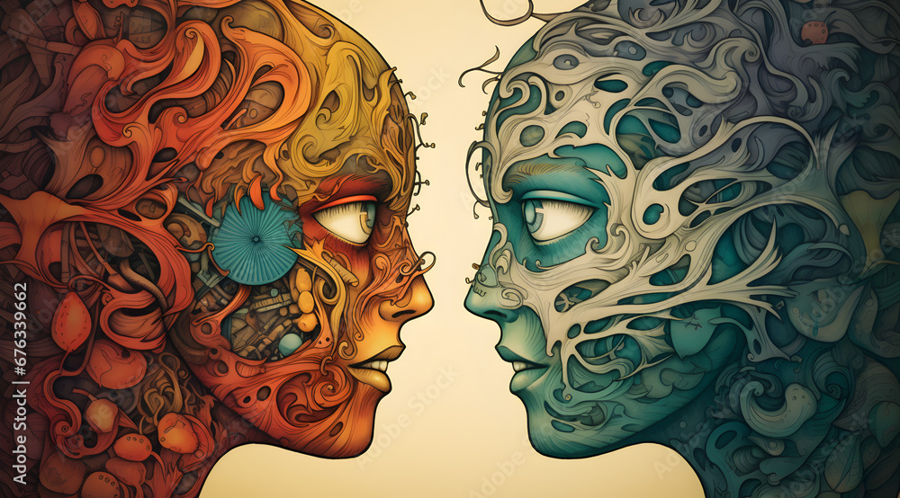 Artistic depiction of bipolar disorder, illustrating the duality of ...