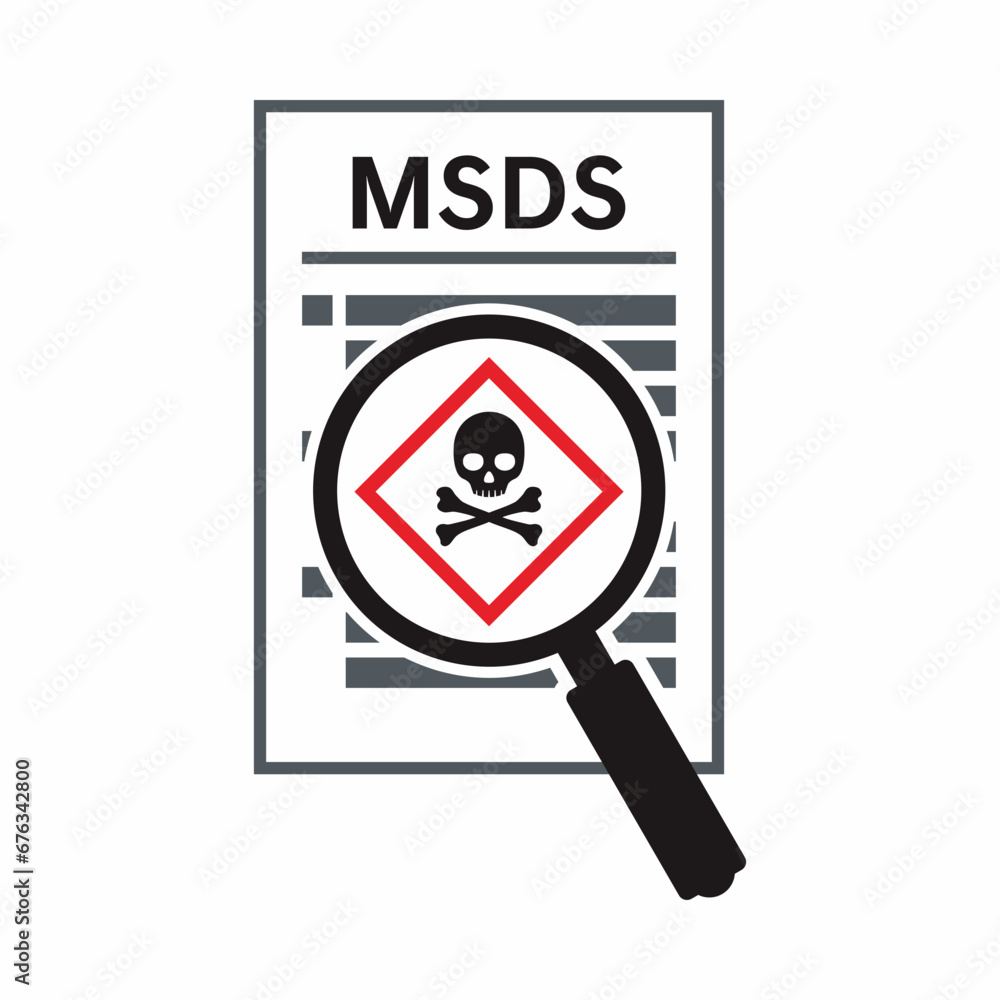 MSDS vector illustration. Material safety data sheet with magnifying ...