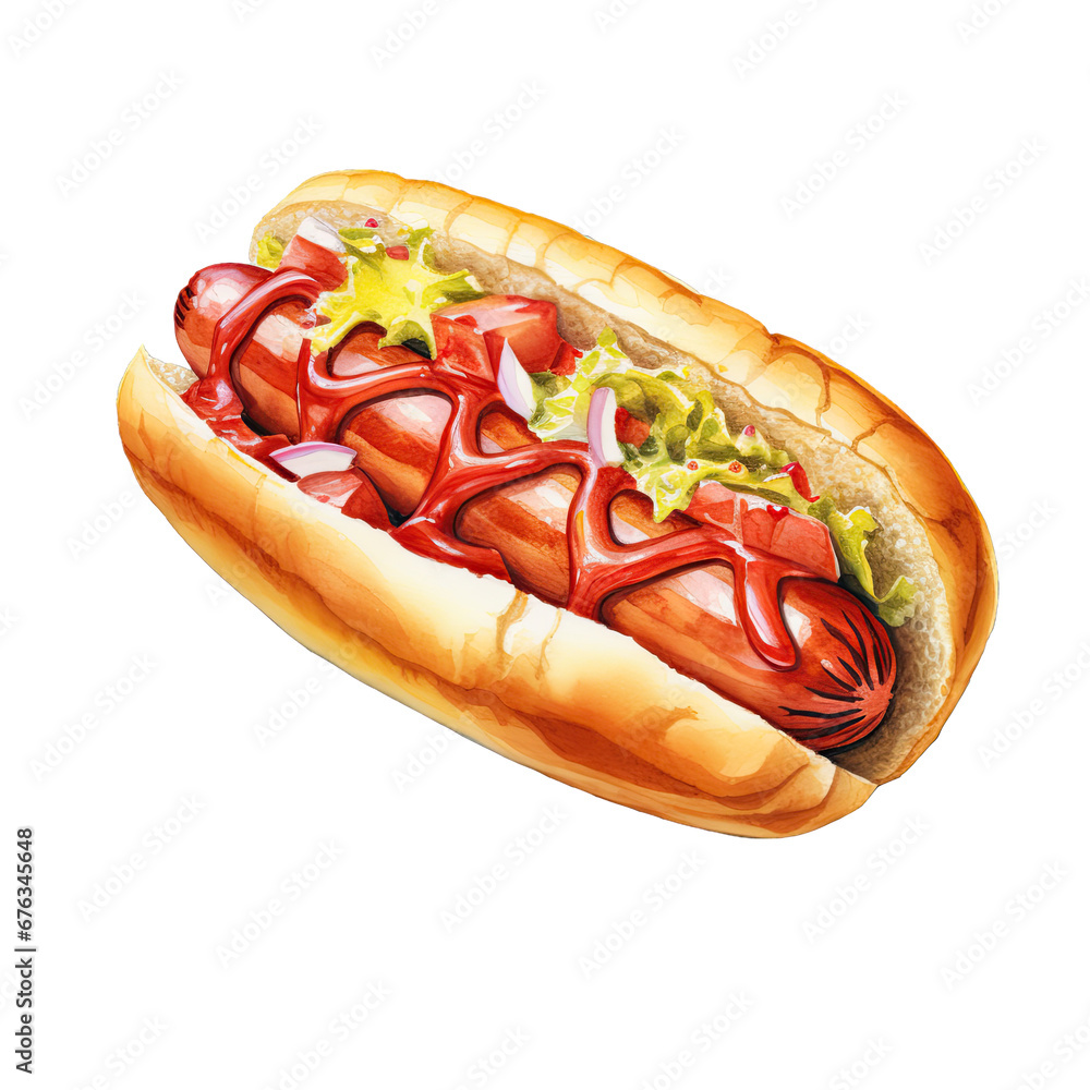 Hot dog watercolor clipart on transparent background. Generative AI ...