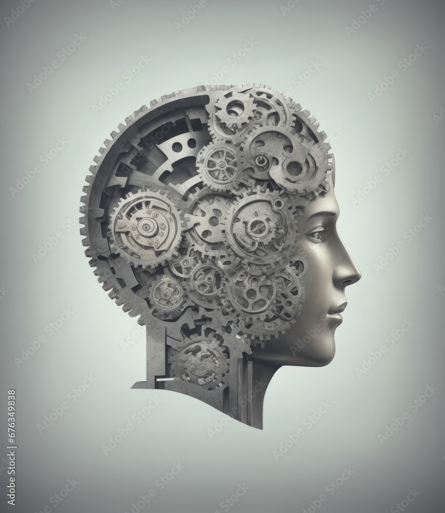 Human head profile with cogs and gears of brain Stock Illustration ...