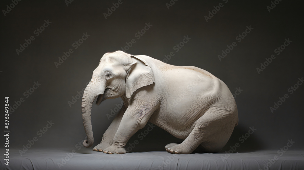 An enchanting studio image of a white albino elephant in repose, the ...