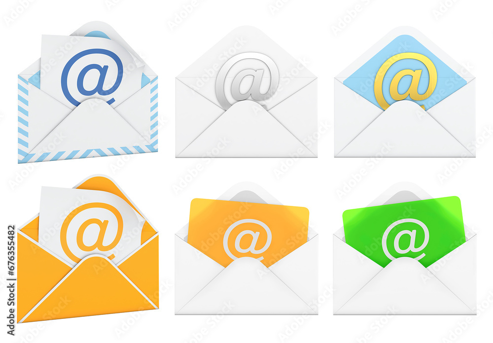 Image set of different types of e-mail envelopes isolated on ...