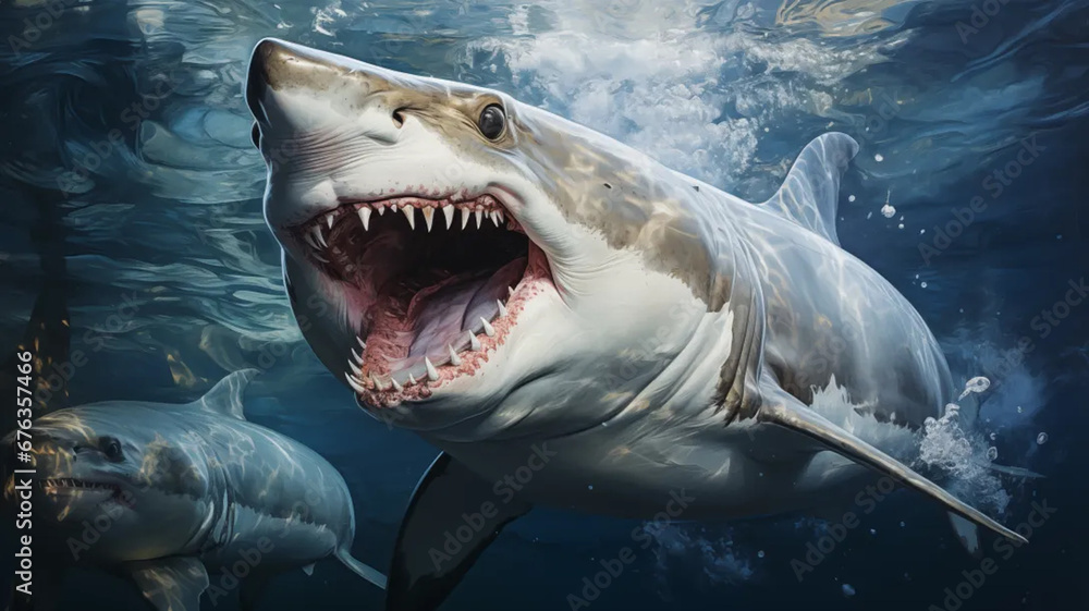 An underwater photo captures a terrifying shark, its wide mouth open ...