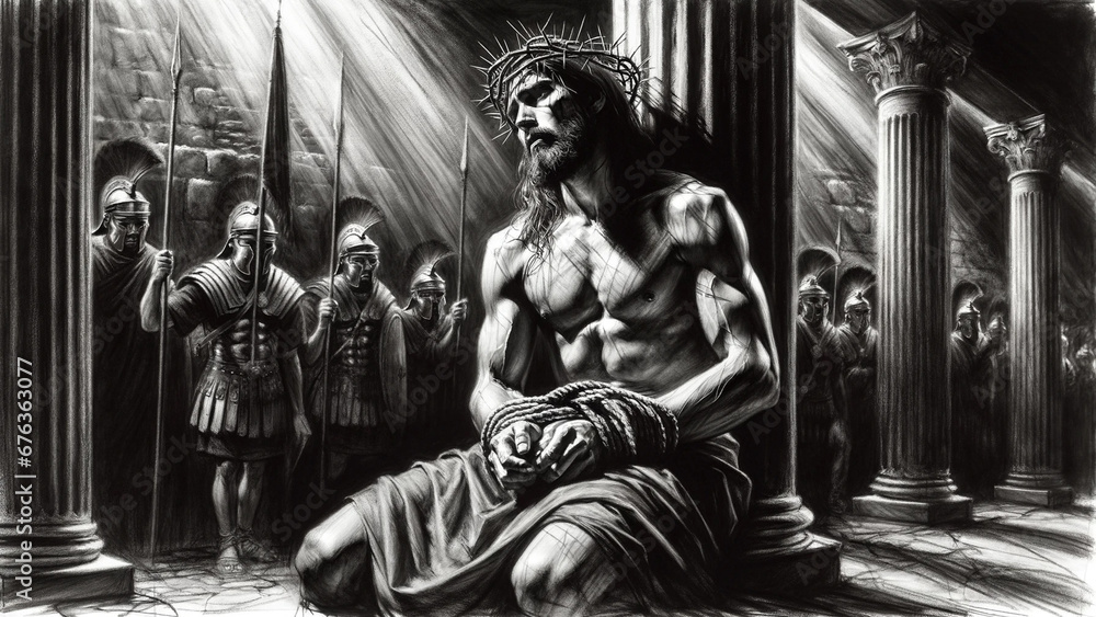 Sculpted Suffering: Monochrome of Jesus Christ Scourged and Crowned ...
