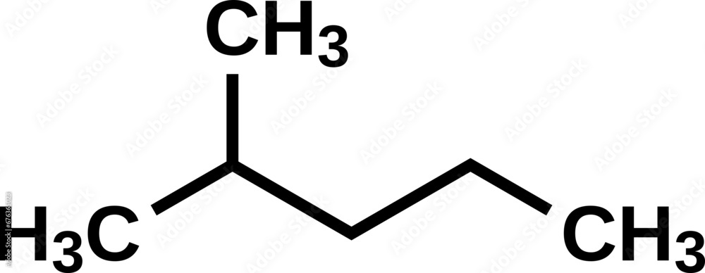 Isohexane structural formula. 2-methylpentane, hexane isomer vector ...