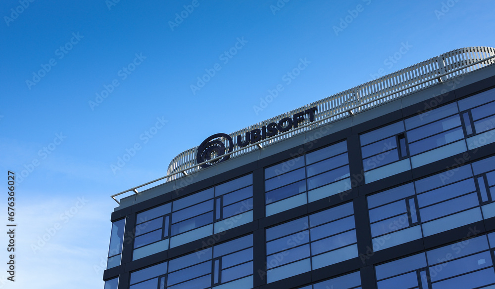 Bucharest, 10 November 2023: The logo of Ubisoft, a French video game ...