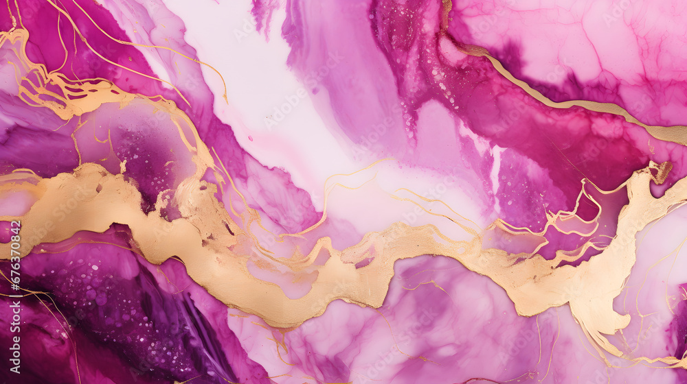 Fuchsia and gold colors, art painting, geode artist work of art ...