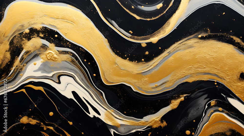 Golden swirl, artistic design. Suminagashi – the ancient art of Japanese marbling. Paper ...