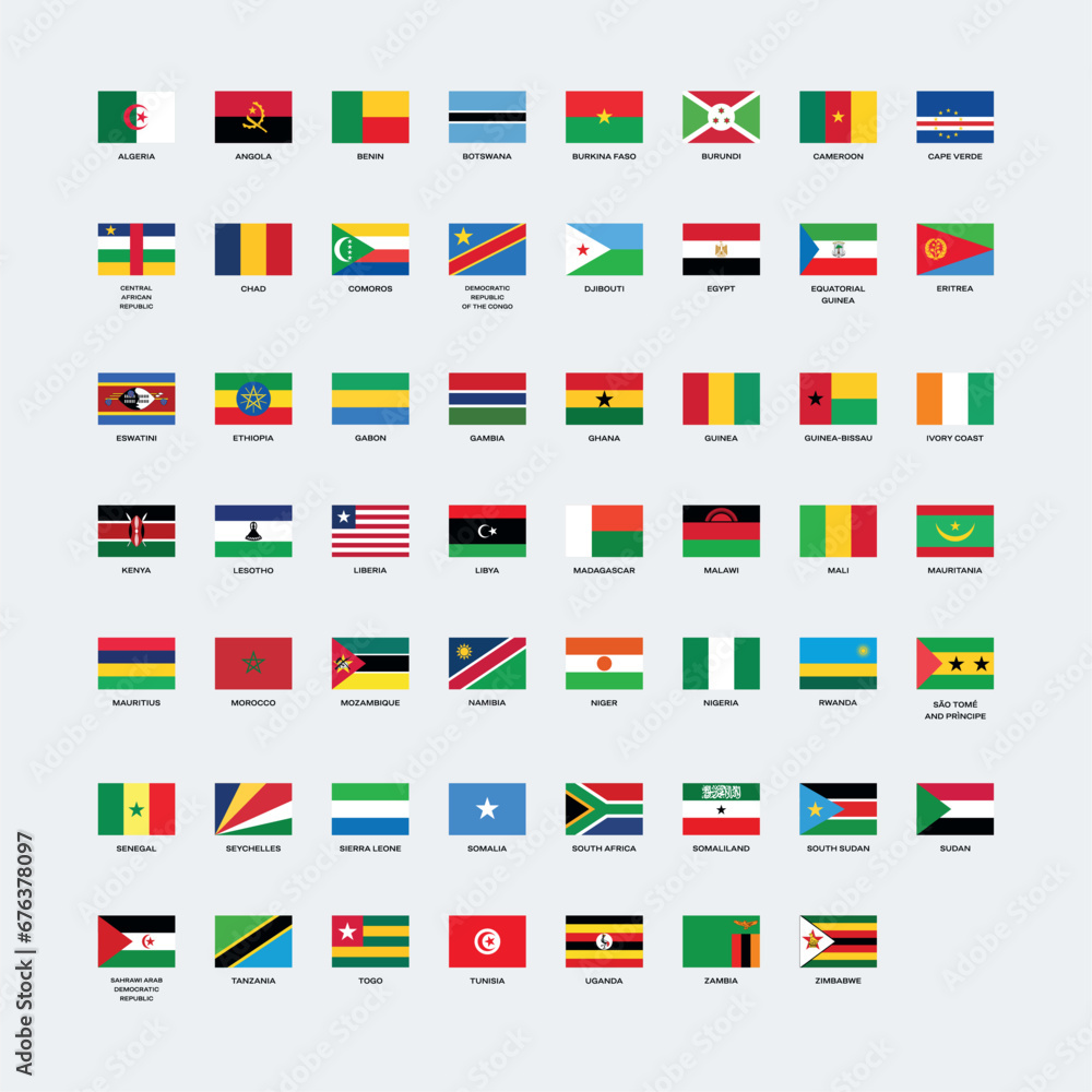 Flags of all African countries list vector illustration. Flags of ...