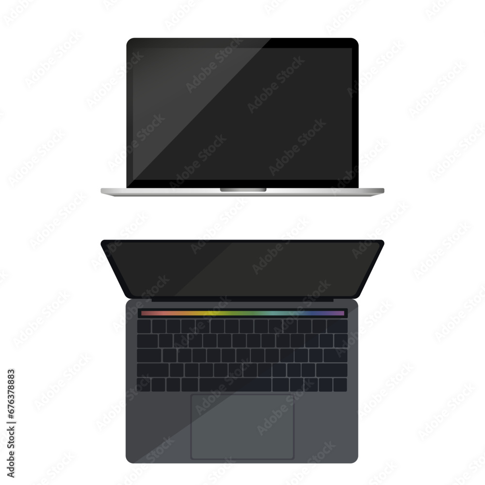 Realistic perspective front laptop with keyboard isolated incline 90 ...