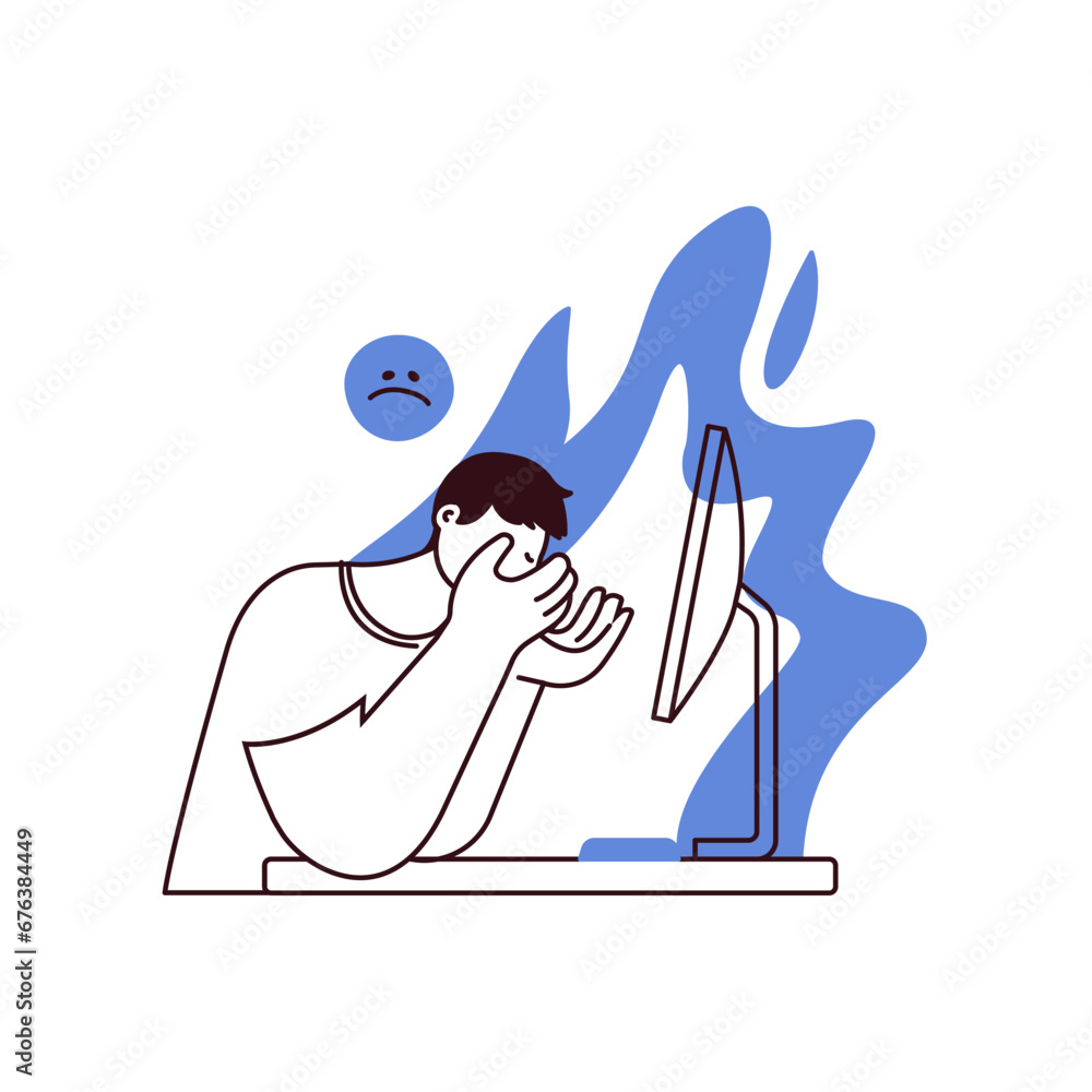 Professional burnout syndrome. Man in stress under pressure, unhappy ...