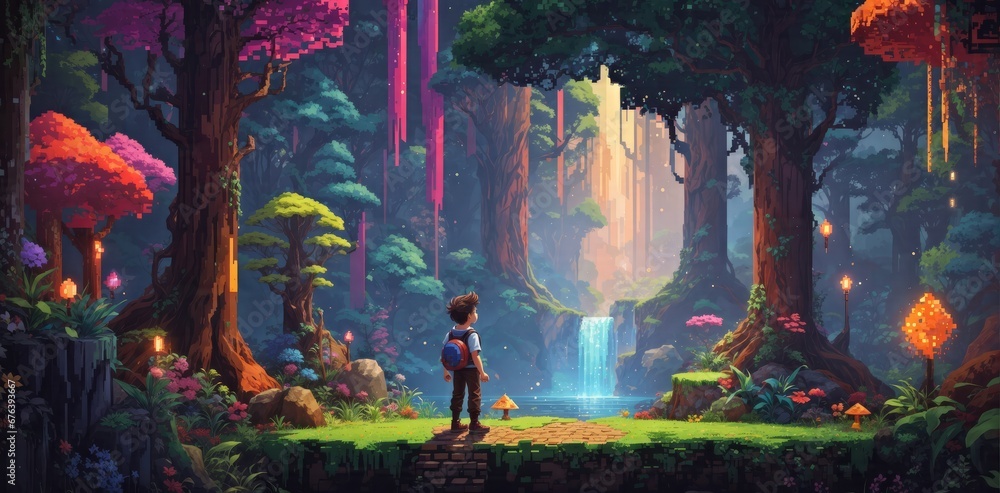 Explore the pixelated magic as a young character immerses himself in ...