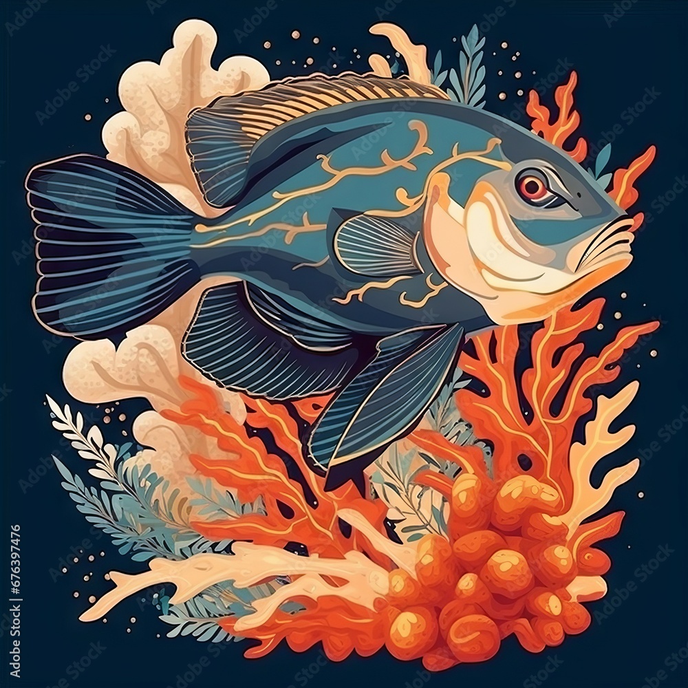 Colorful tropical fish on the background of the sea, vector ...