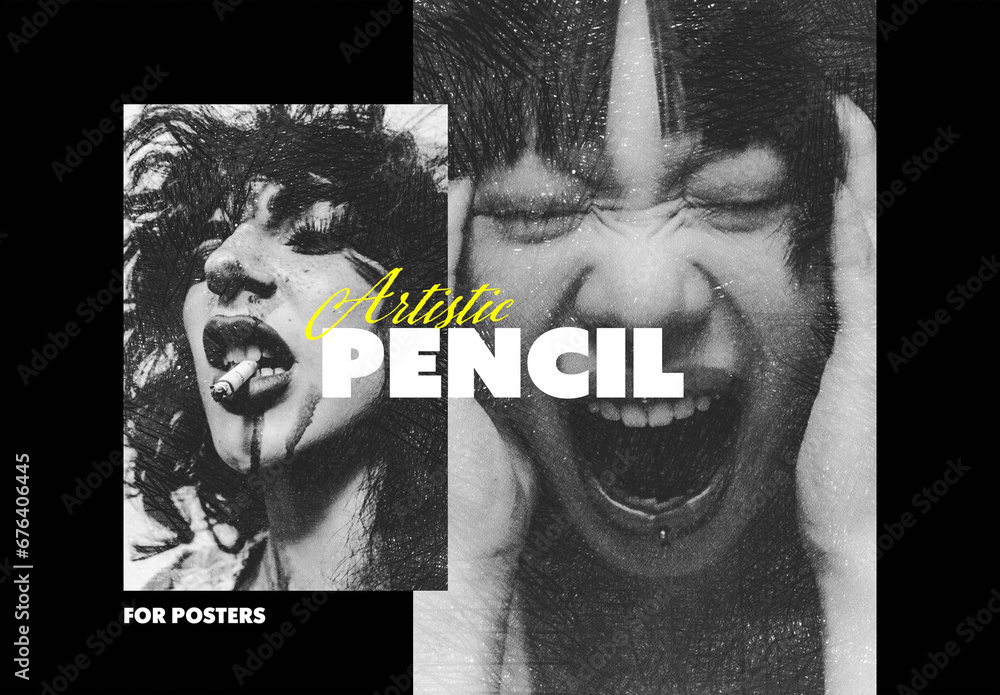 Artistic Pencil Poster Photo Effect Mockup Stock Template | Adobe Stock