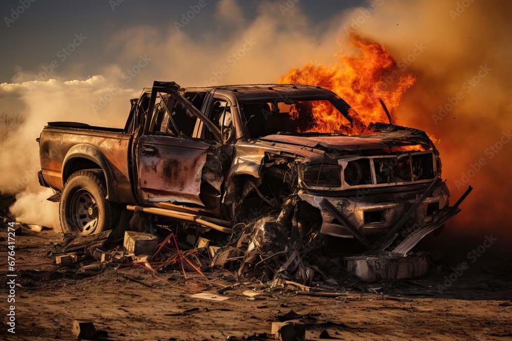 Car get damaged by accident on the road. Damaged automobile after ...