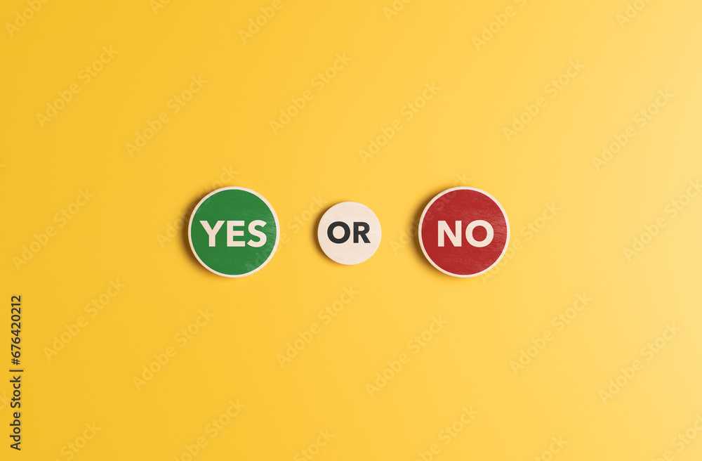 Choices between Green and red circles with YES or NO voting. Yes and No ...