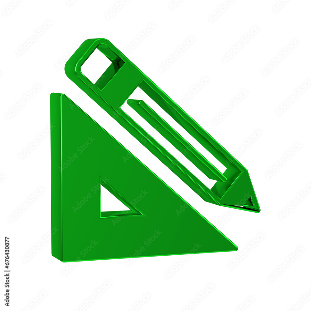 Green Triangular ruler and pencil icon isolated on transparent ...