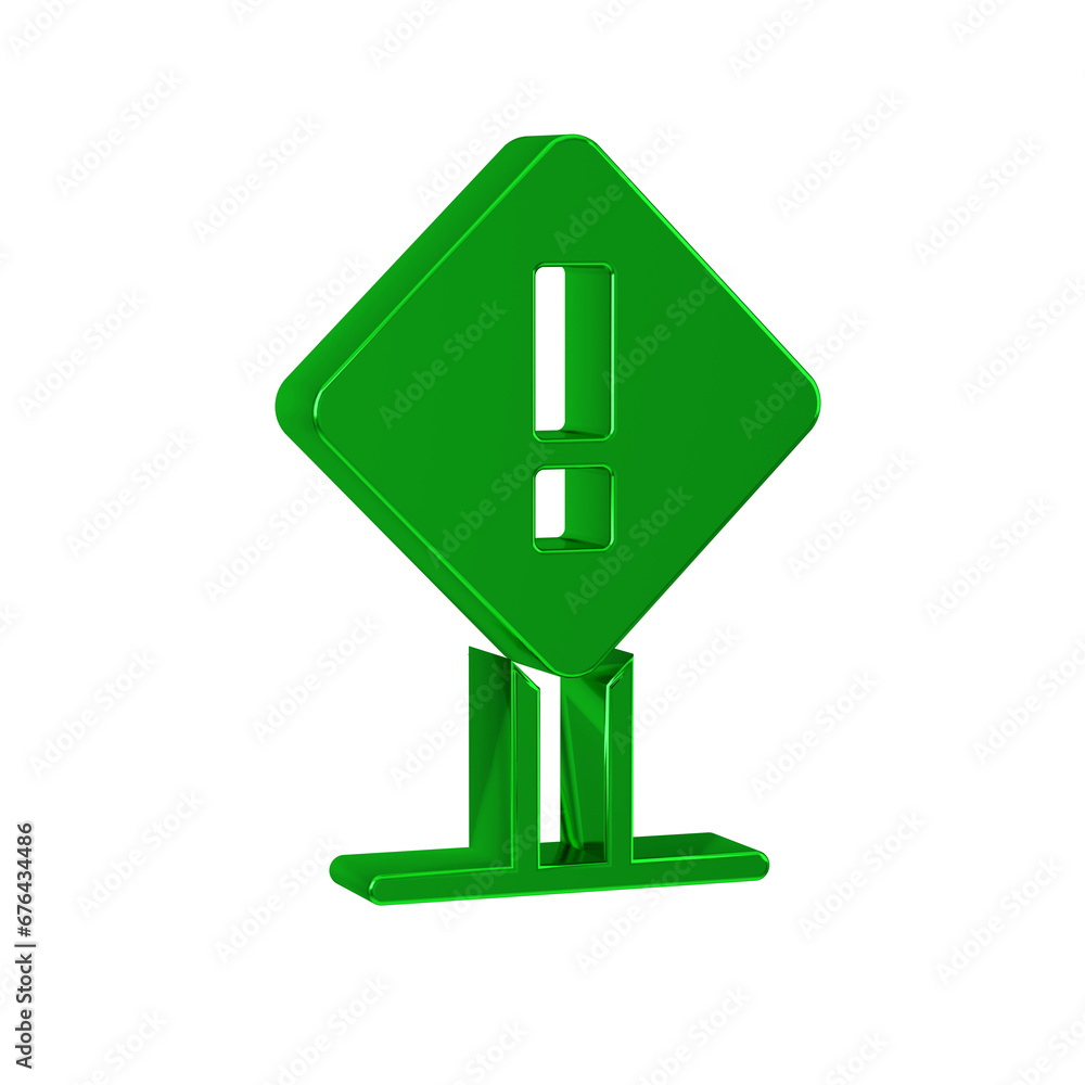 Green Exclamation mark in square frame icon isolated on transparent ...