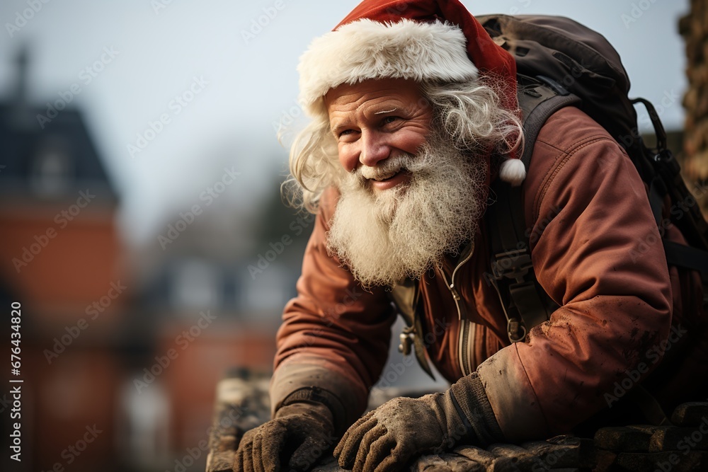 Magical Entry: Santa Claus, wearing a bright red suit, descends a ...