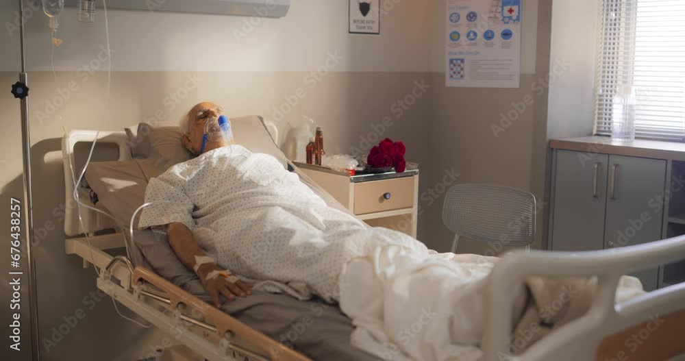 Bright Hospital Ward: Portrait of Indian Elderly Man Wearing Oxygen ...