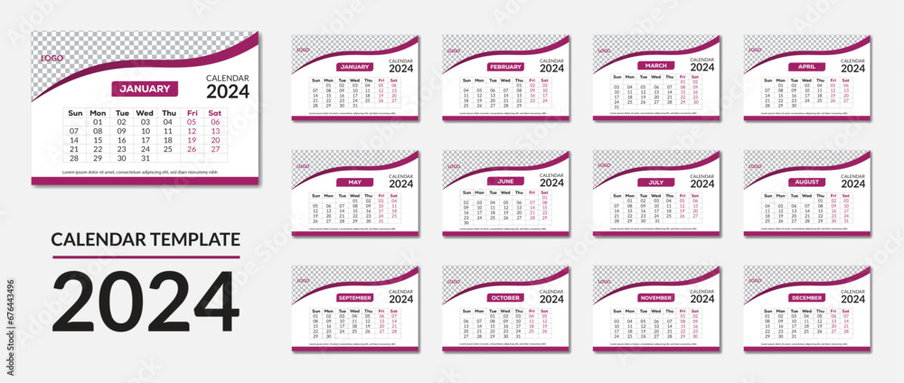 Corporate and business calendar template design. Calendar 2024 with ...
