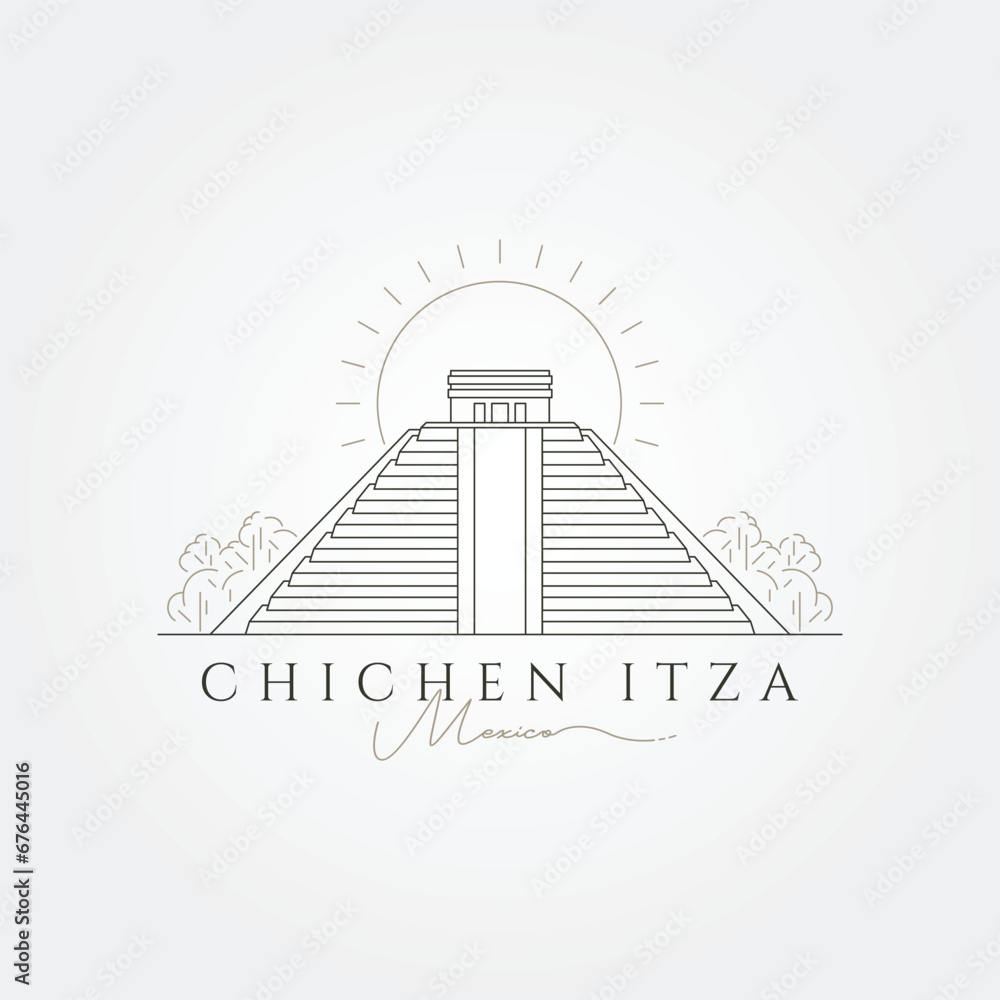 vector of Chichen Itza line art logo symbol illustration design, mexico ...