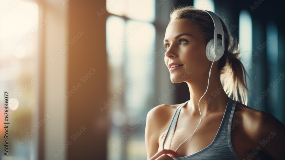 smart woman listening to music during exercise. exercisers and are ...