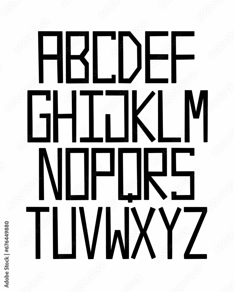Rectangular capital black filled english A to Z alphabet latin abc font ...
