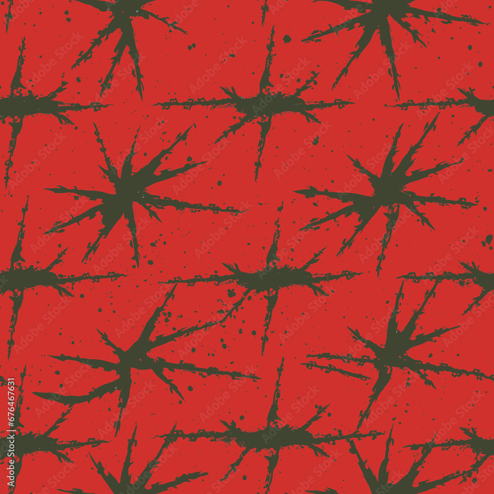 Cardinal red and dark green abstract pattern with splat like textures ...