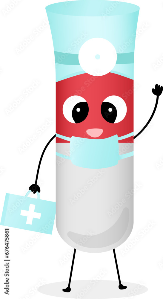 Cute capsule doctor with suitcase and mask. Vector character for ...