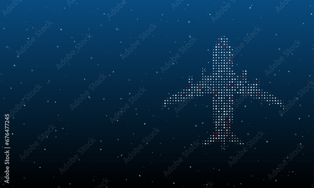 On the right is the airplane symbol filled with white dots. Background ...