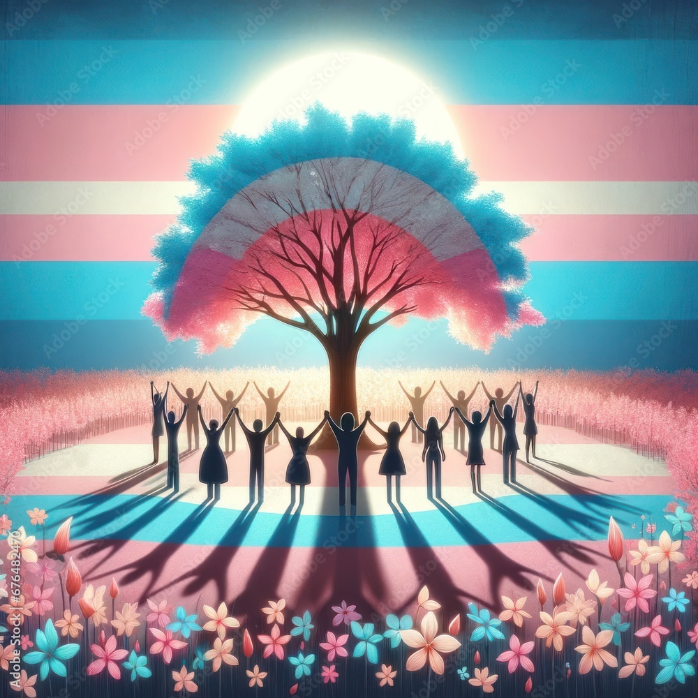 Surreal depiction of women holding hands and dancing around a tree that ...