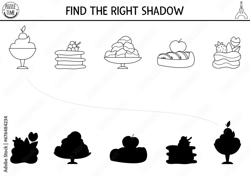 France black and white shadow matching activity. Puzzle with ...