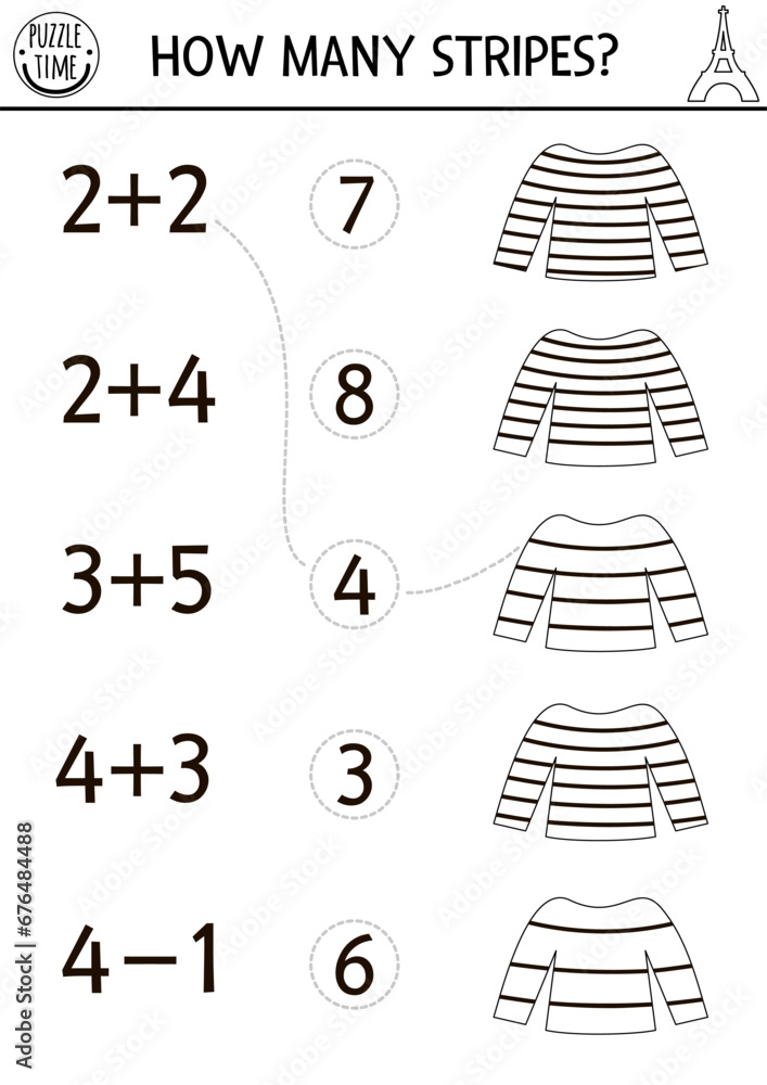 Match the numbers game with stripy shirt. Math activity for kids with ...