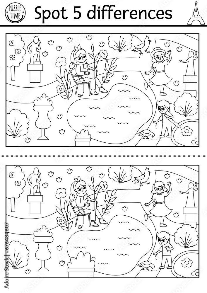 Find differences game for children. Educational black and white ...
