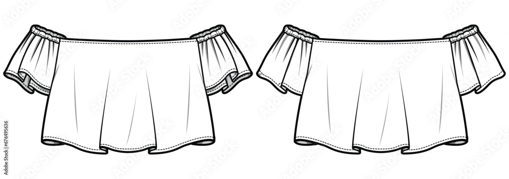 Vetor de Women Off shoulder Flounce bardot blouse top design flat ...