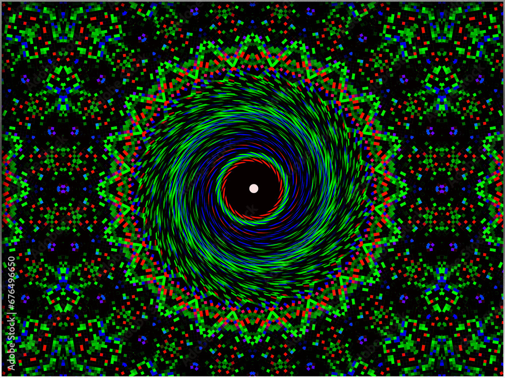 Abstract, Myriad of Pixelated Shapes, and 3d Patterns, Green and Red ...