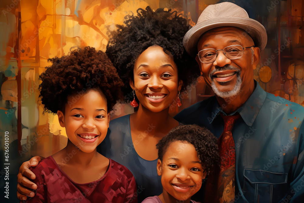 Portrait of a happy African-American family. Three generations of the ...