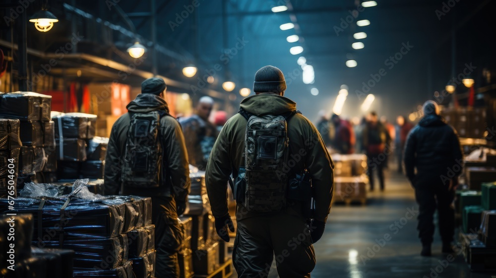 Hangar. Military air base. Loading works. Military supply system for ...